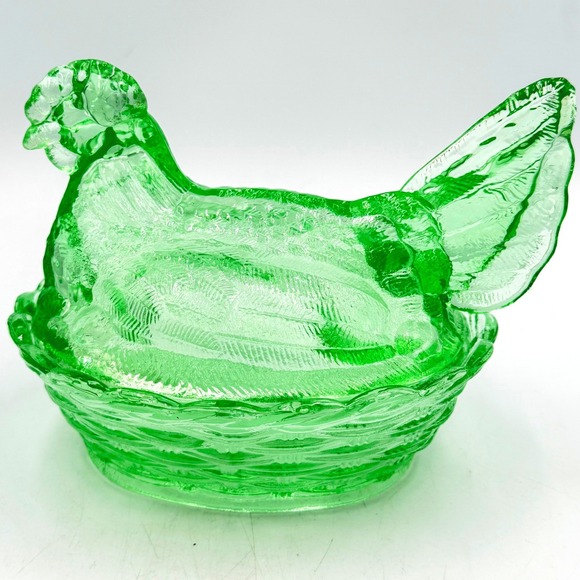 L.G. Wright | Accents | Lg Wright Green Glass Hen On Nest Split Tail ...